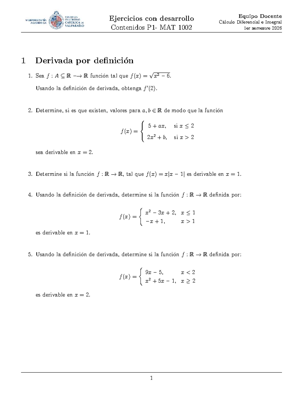 Ejercicios de Cálculo Diferencial e Integral MAT 1002 - Prueba 2 - Studocu