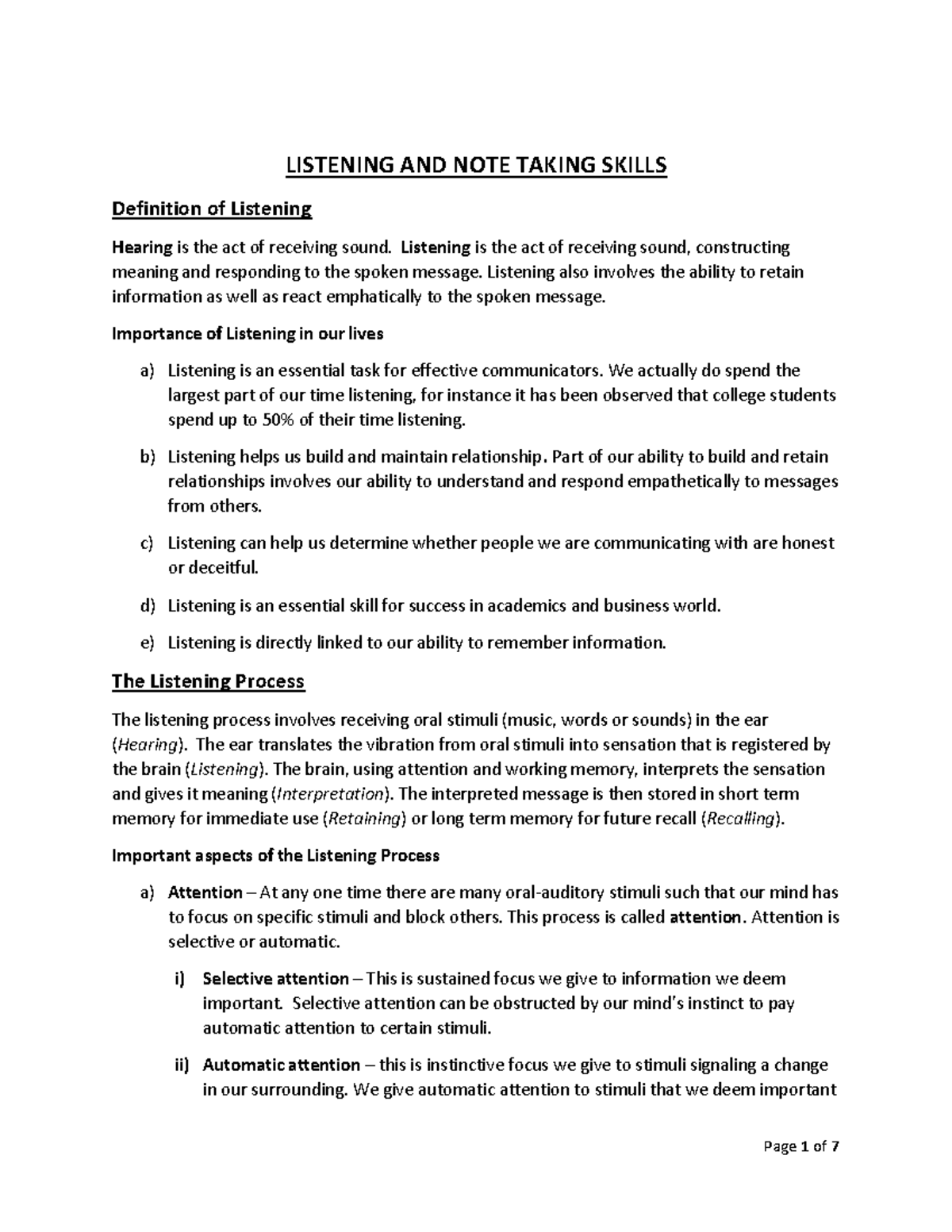 3. Listening and Note Taking Skills: Enhancing Academic Success - Studocu