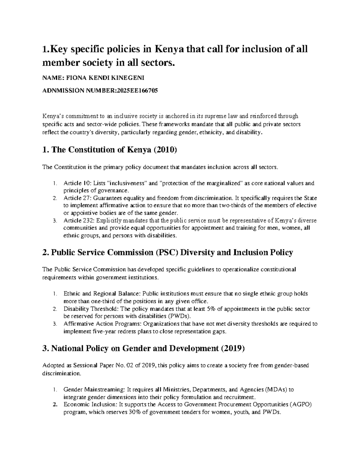 Key Policies for Inclusion in Kenya: A Comprehensive Overview - Studocu