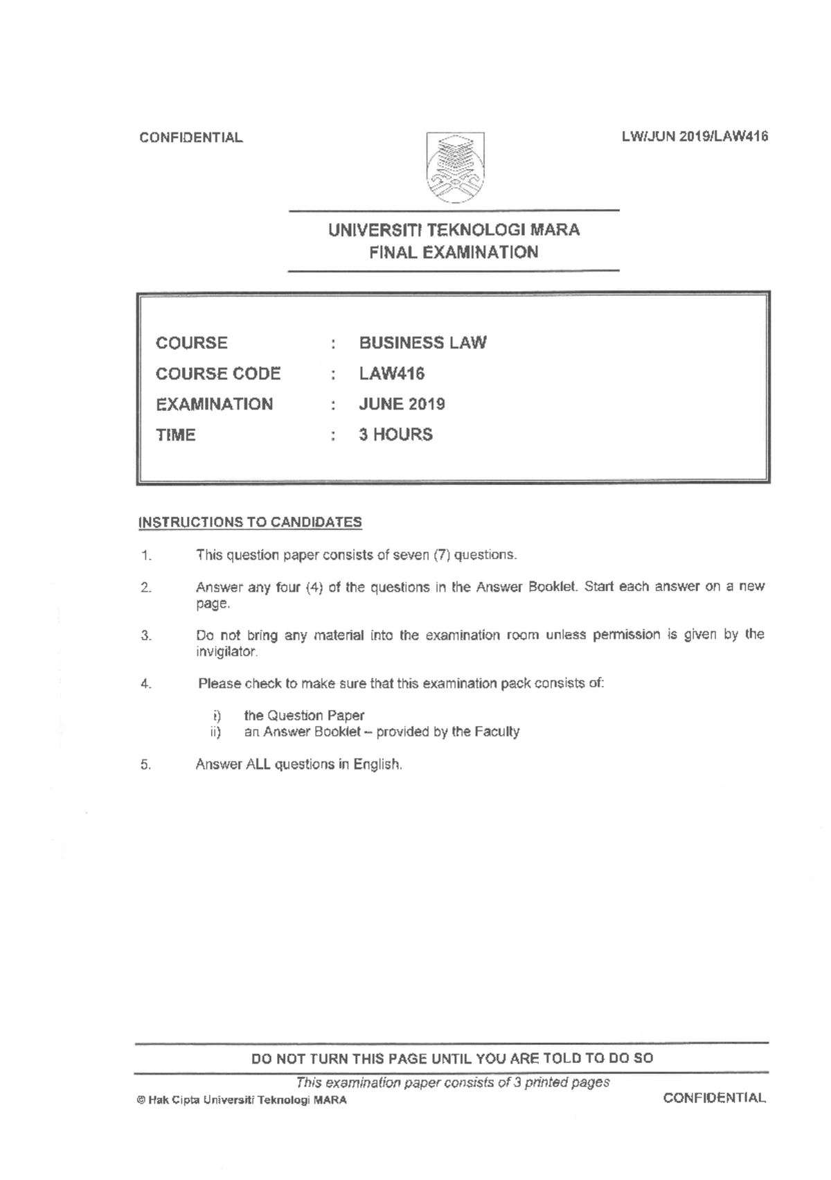 LAW416 Final Exam: Business Law January 2024 Examination Paper - Studocu