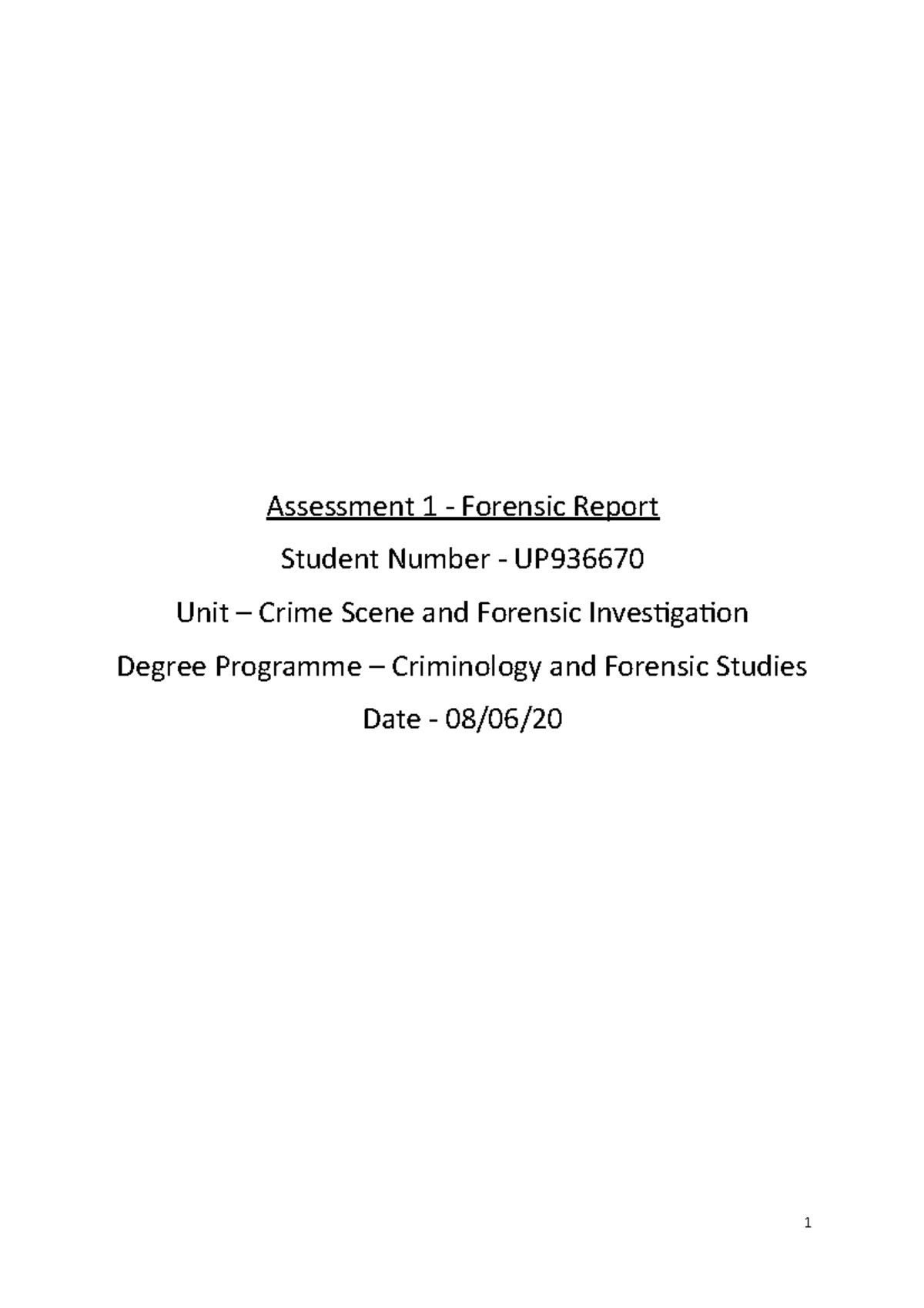 Forensics Report - Assessment 1 - Forensic Report Student Number - UP ...