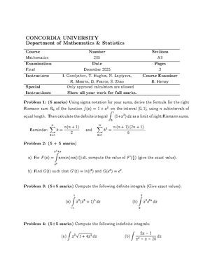 205 - Concordia - MATH - Studocu