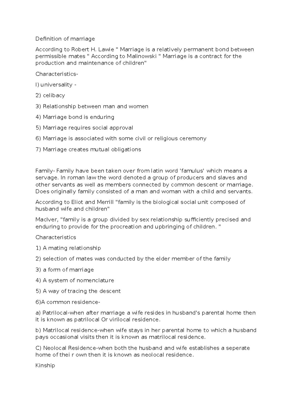 Marriage Definitions and Characteristics: Insights from Lawie and ...