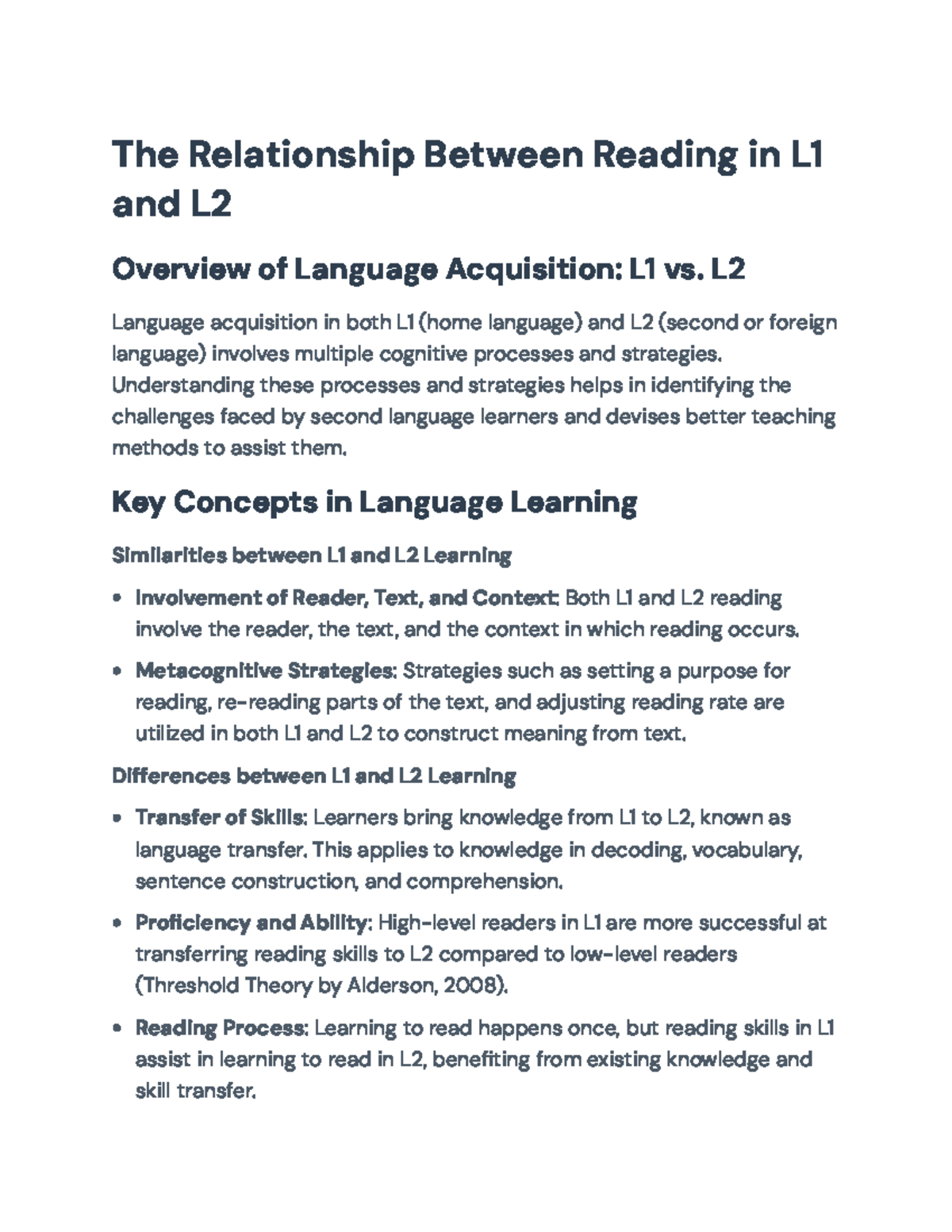 Linguistics 101: The Link Between L1 & L2 Reading Skills and Processes ...