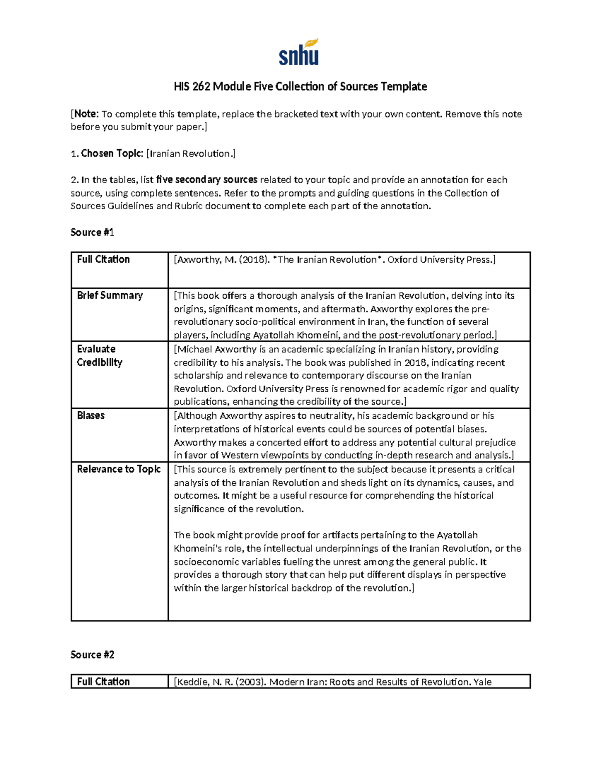 HIS 262 Module Five Annotated Sources on the Iranian Revolution - Studocu