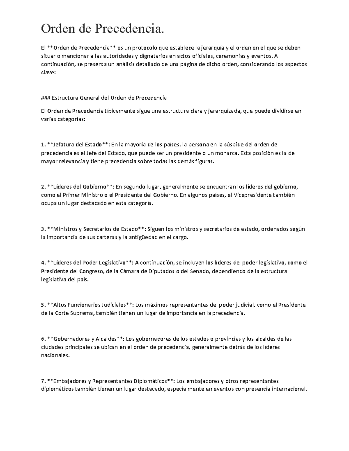 Orden de Precedencia: Análisis y Estructura Clave en Asignaciones - Studocu