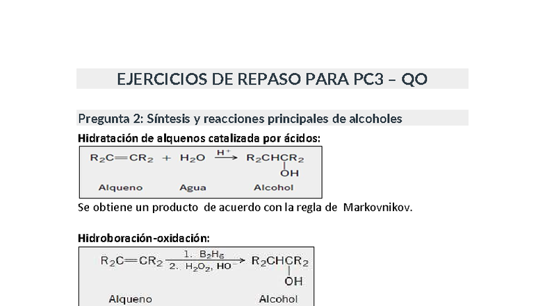 EJERCICIOS DE REPASO - Química Orgánica - EJERCICIOS DE REPASO PARA PC3 – QO Pregunta 2 ...