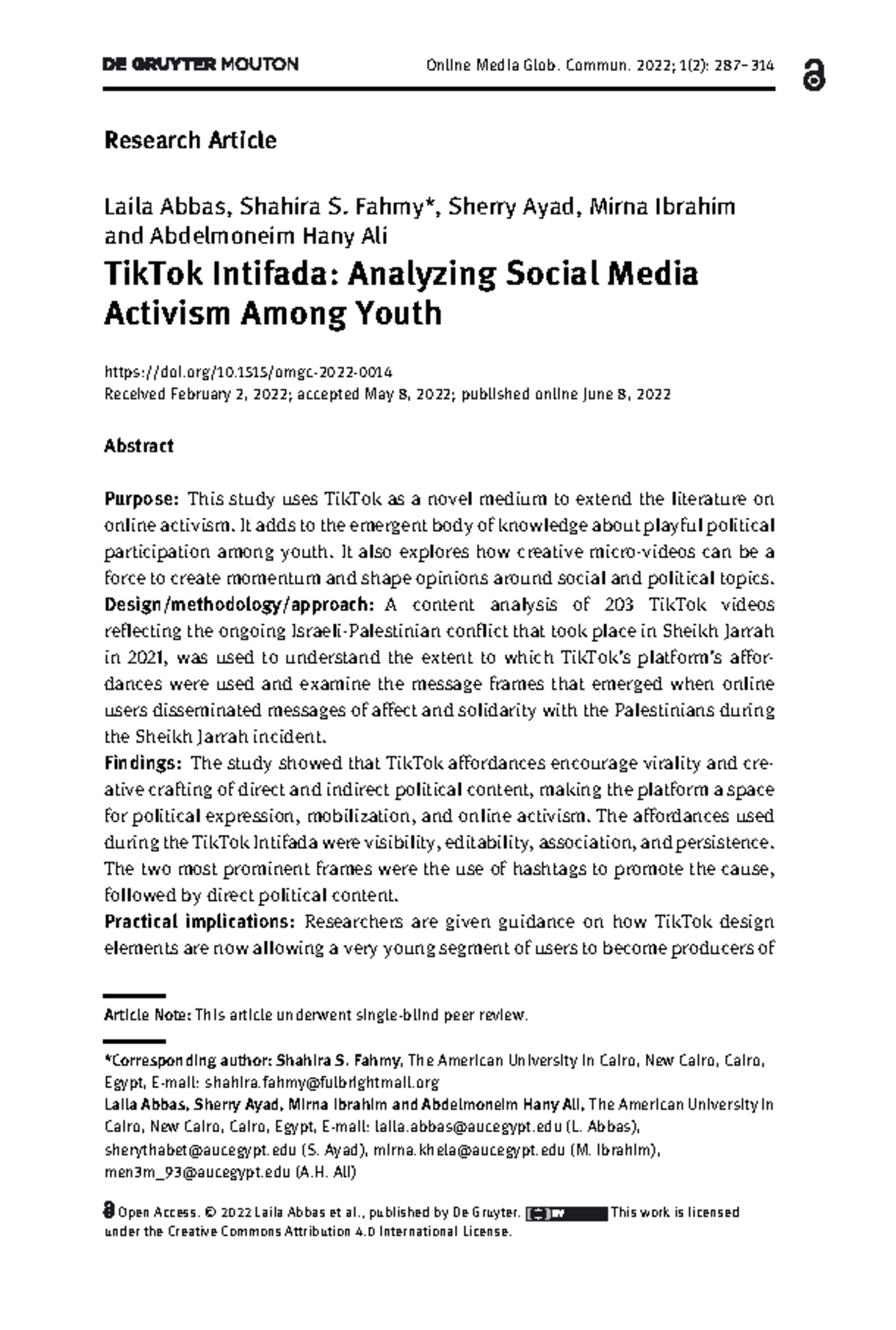 10.1515 omgc-2022-0014 (3) - Research Article Laila Abbas, Shahira S ...