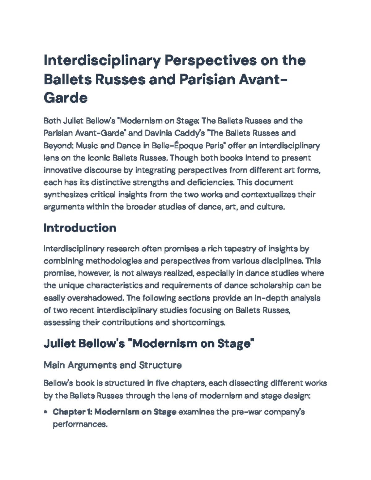 Interdisciplinary Insights on Ballets Russes: A Comparative Analysis ...