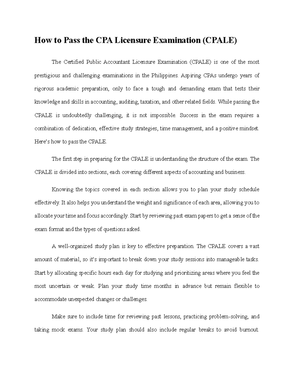 Strategies for Success in the CPA Licensure Exam (CPALE) - Studocu