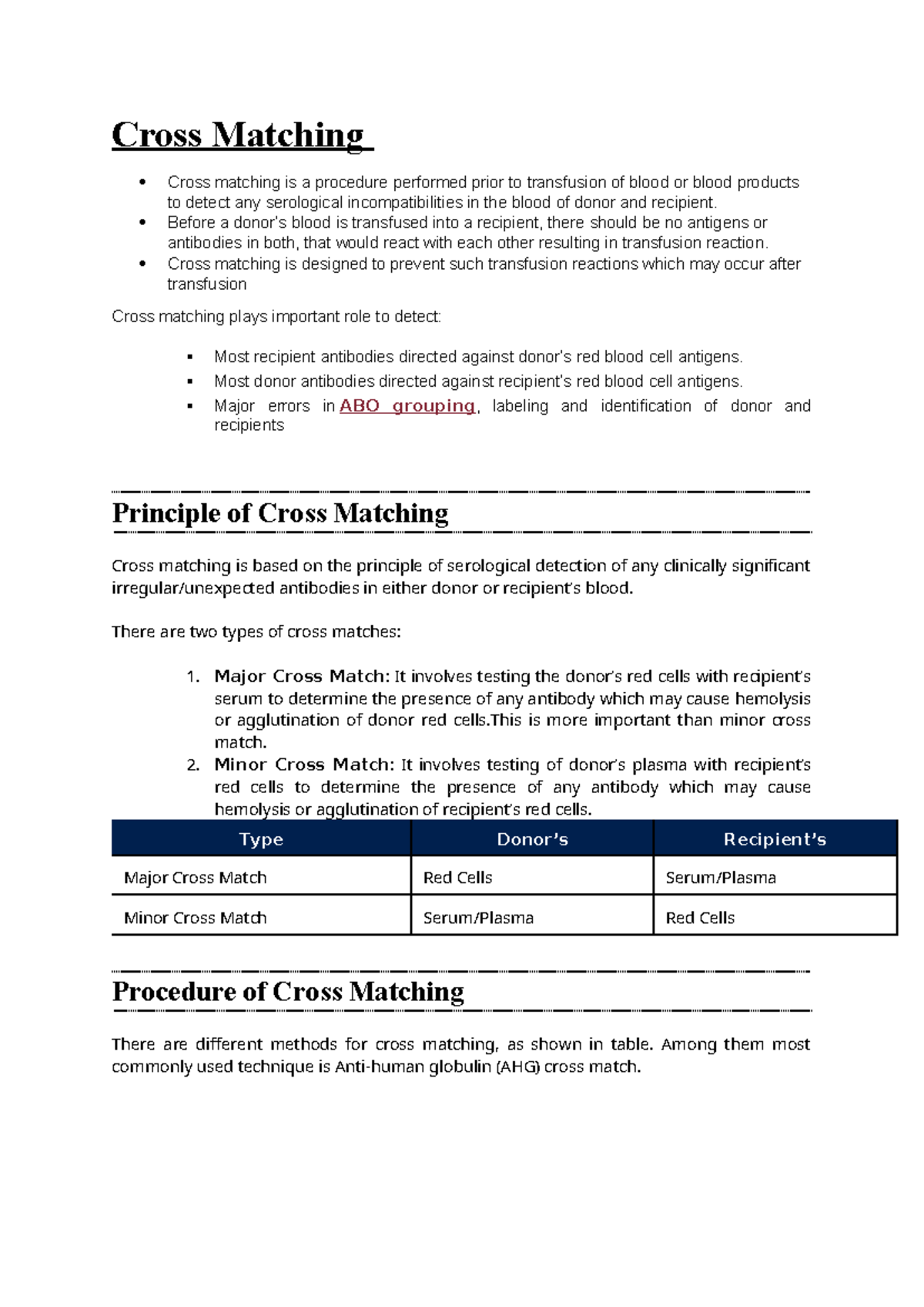 Cross Matching Procedures in Blood Transfusion - BB 101 - Studocu