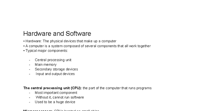 Intro to Programming (CS101) Week 2: Hardware & Software Overview - Studocu