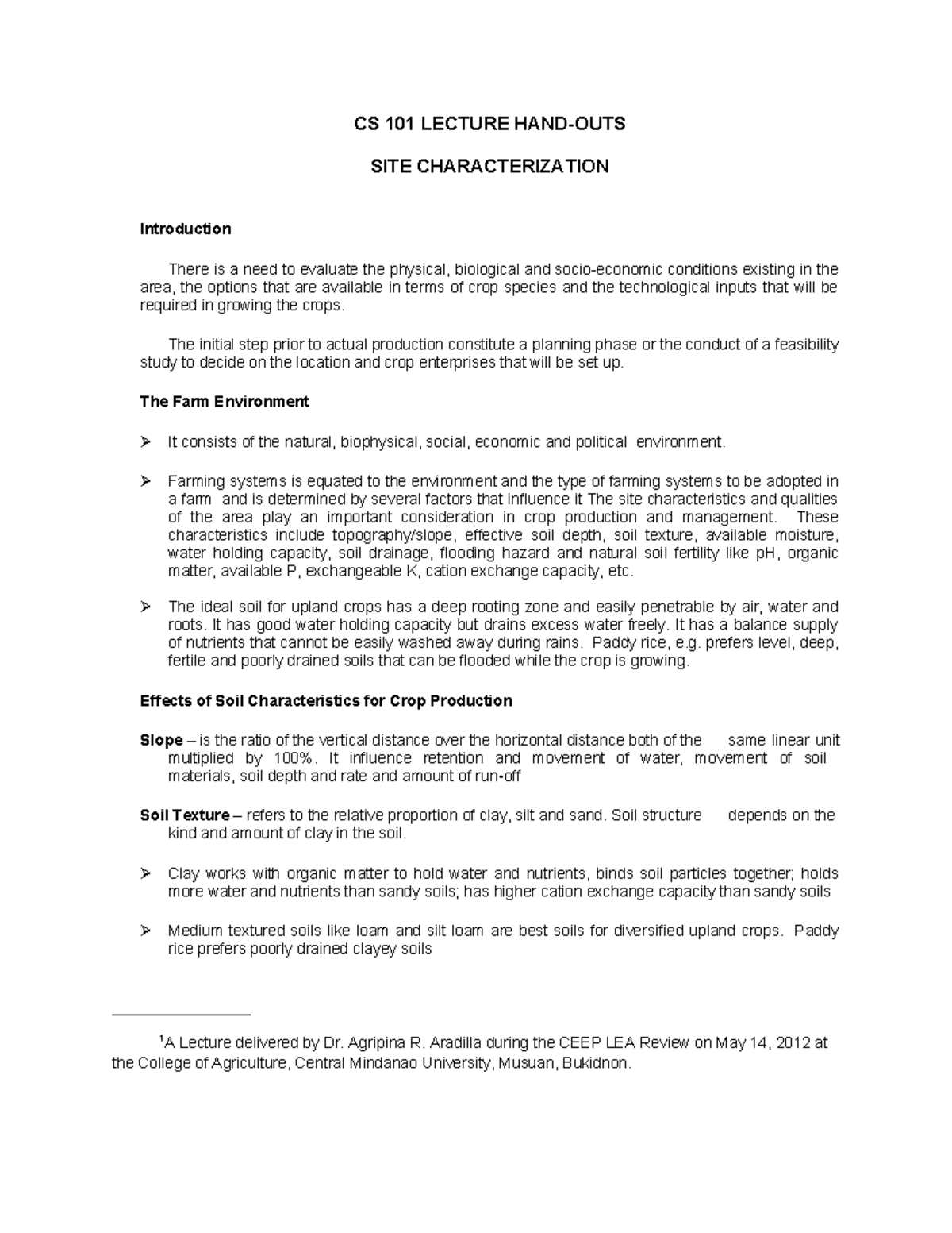 CS 101 LECTURE HAND-OUTS: Site Characterization Overview - Studocu