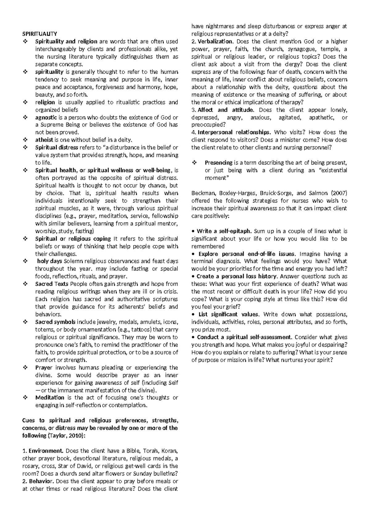 Nursing 101: Fundamentals of Spirituality in Patient Care - Studocu