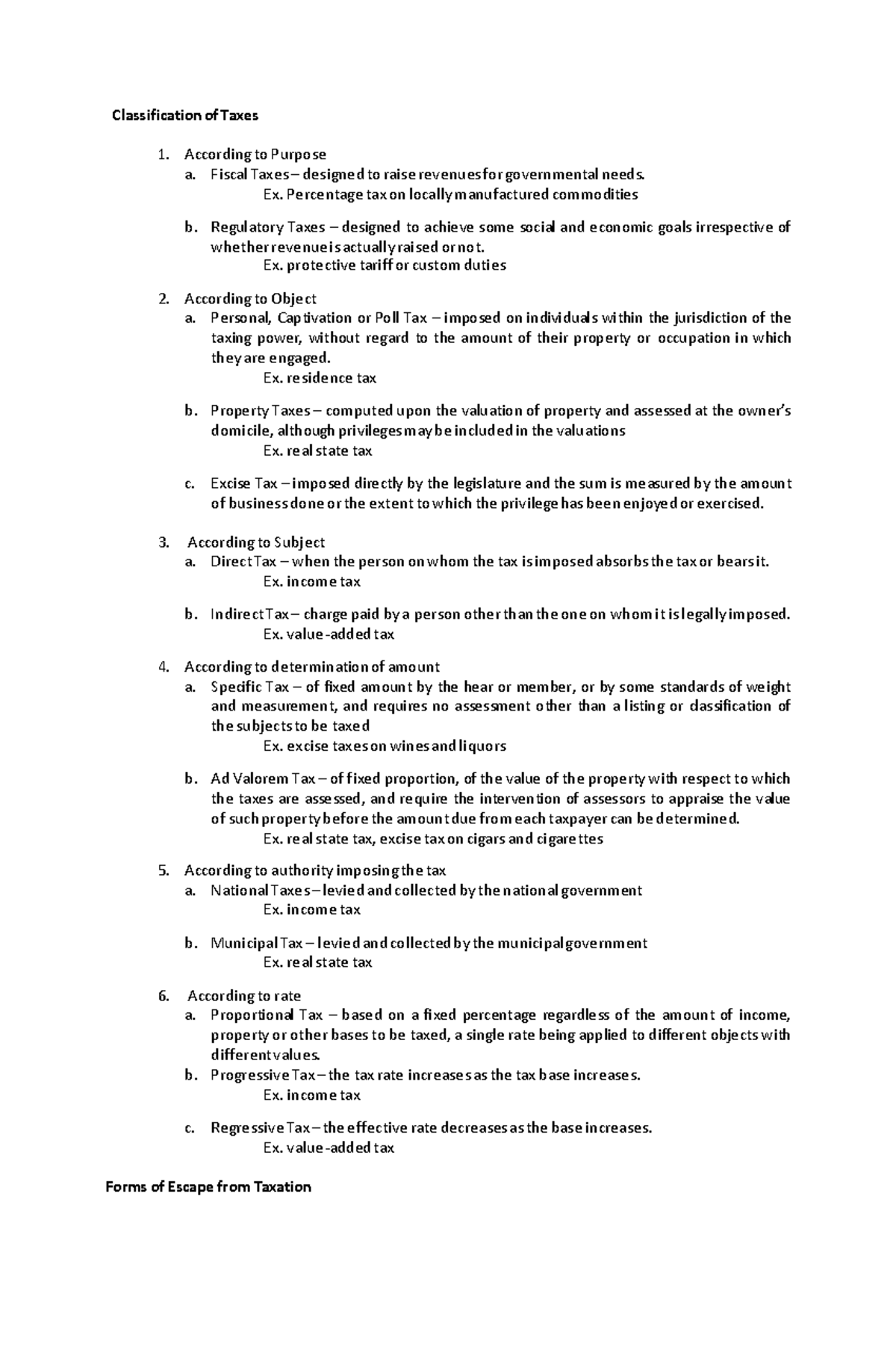 Classification of Taxes: A Comprehensive Overview on Tax Types - Studocu