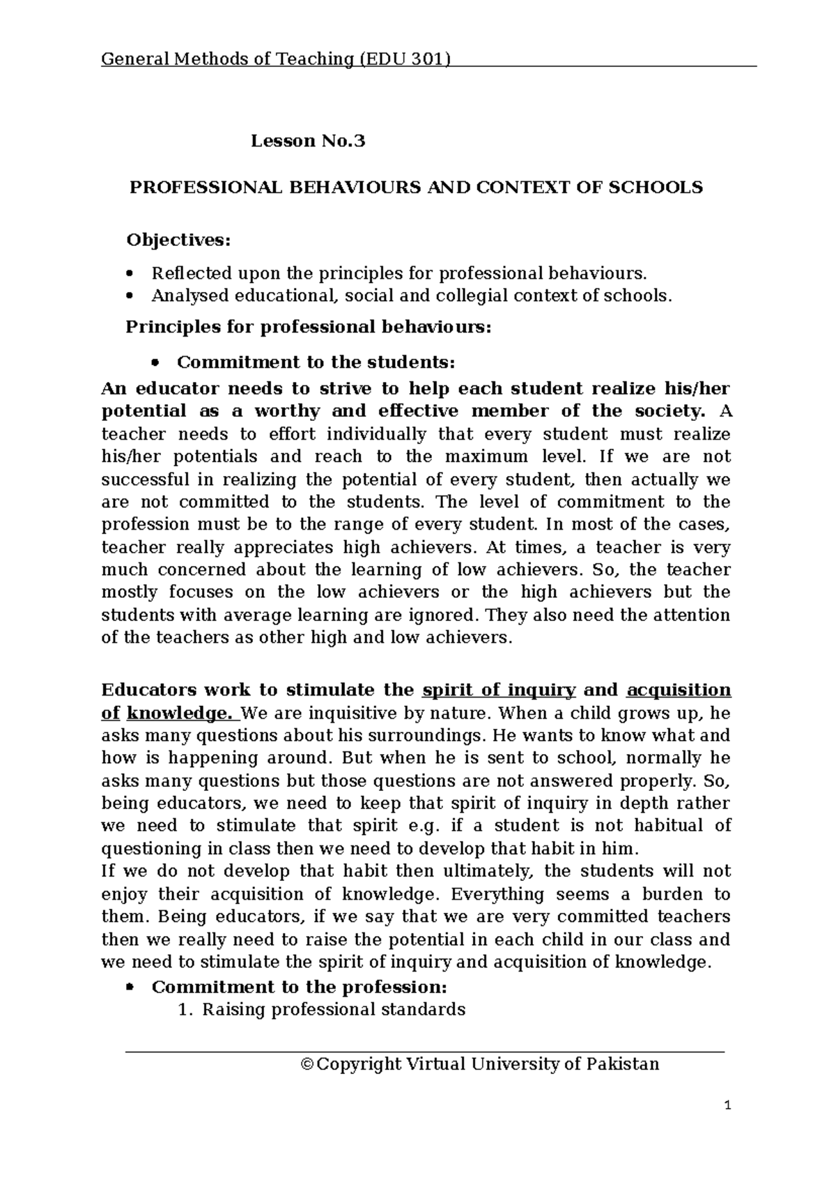 Professional Behaviours in Schools: Insights from EDU 301 Lecture 3 ...