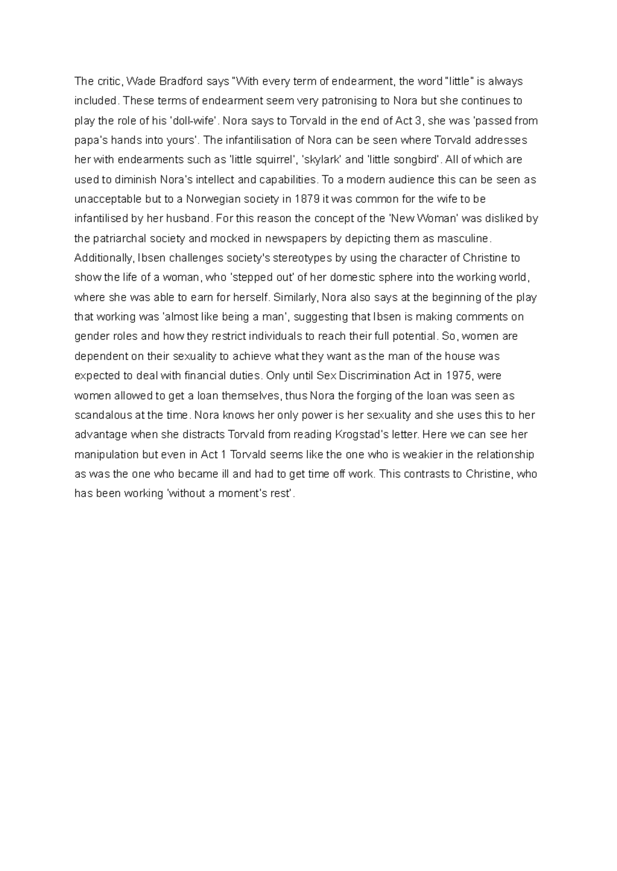 ADH analysis of Nora: infantilisation and gender roles in Ibsen's play ...