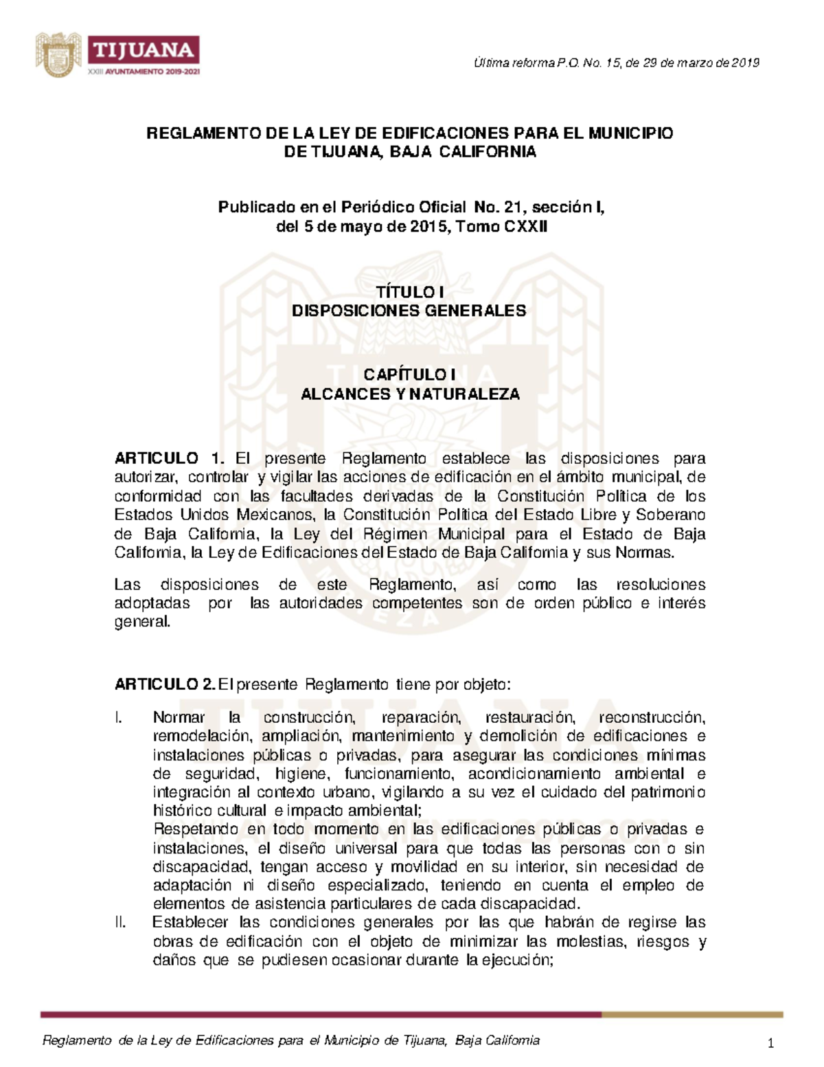 Reglamento de la Ley de Edificaciones para Tijuana, BC - P.O. No. 15 ...