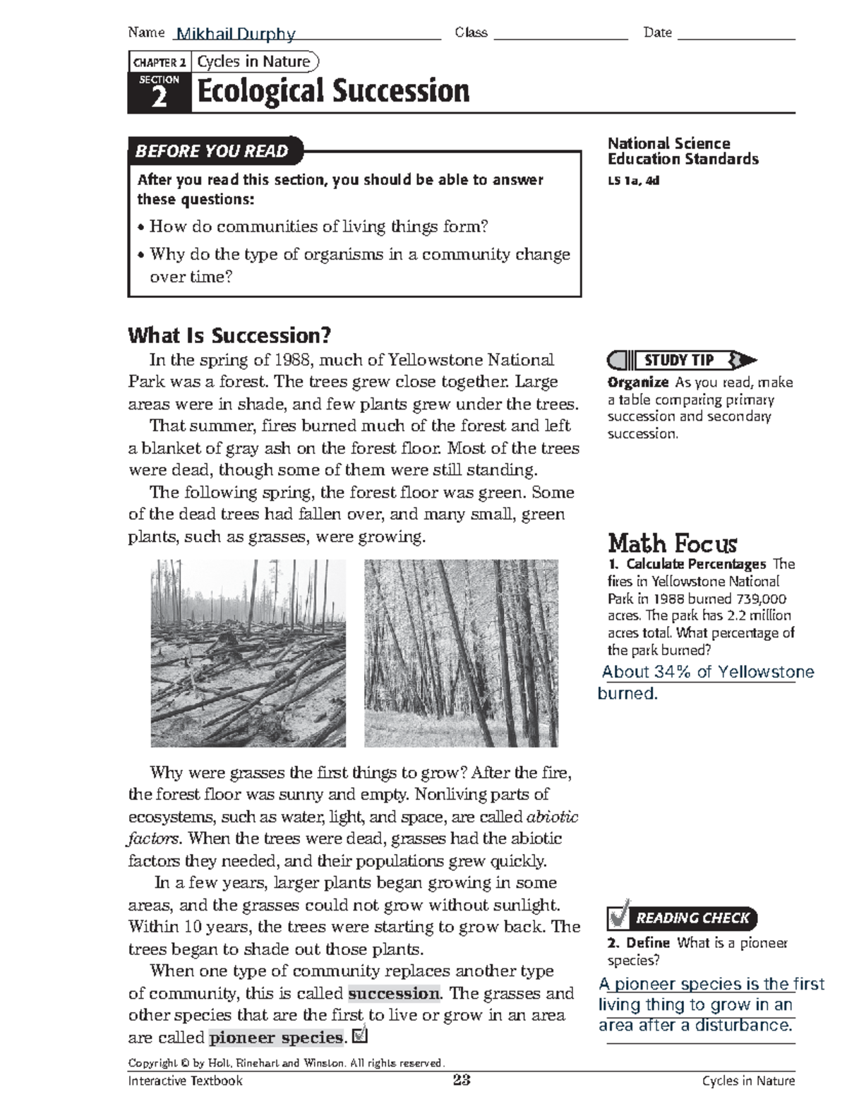 Ecological Succession Worksheet (NSES LS 1a, 4d) - Studocu