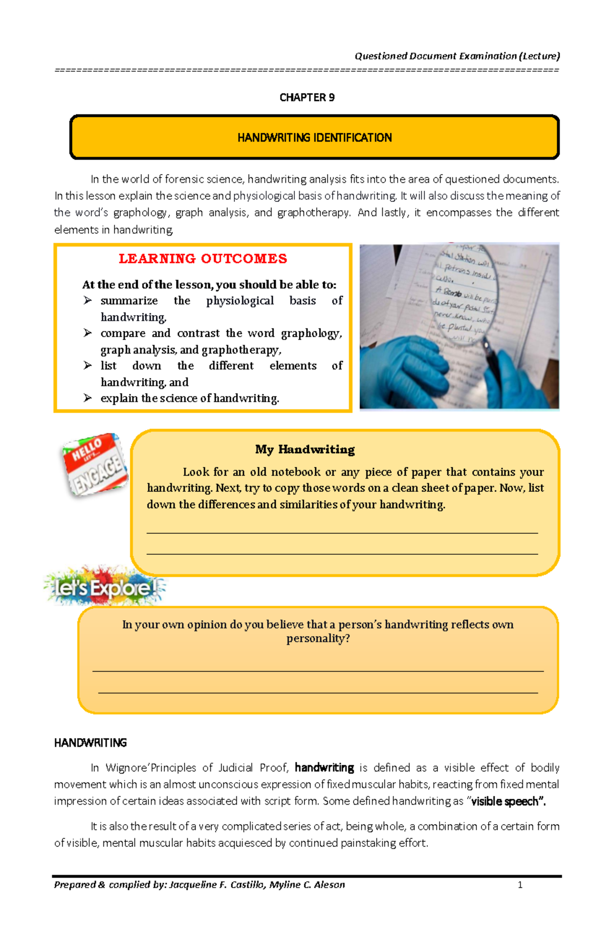 Chapter 9: Forensic Handwriting Analysis - QDE - Studocu