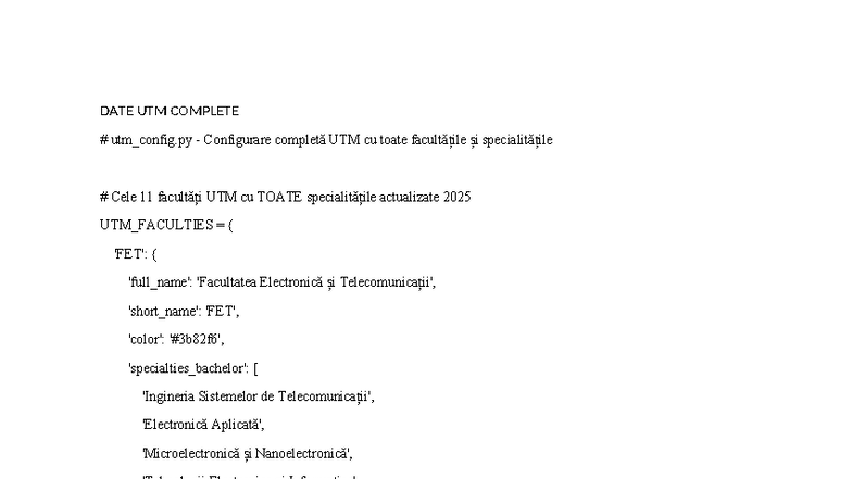 DATE UTM COMPLETE: Configurare UTM cu Facultăți și Specialități 2025 ...
