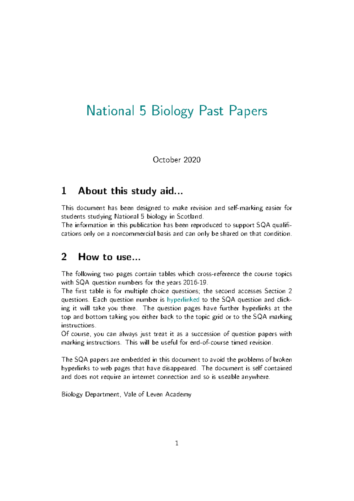 National 5 Biology Past Papers: Hyperlinked Revision Guide 2016-2020 ...