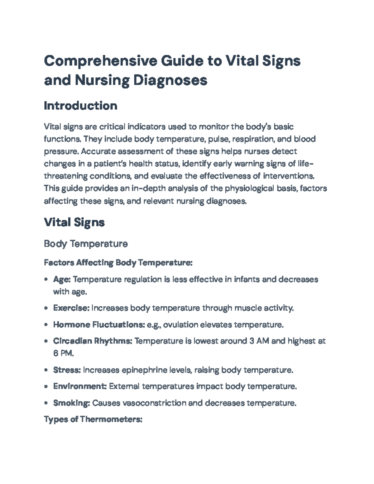 Comprehensive Guide to Vital Signs and Nursing Diagnoses ...