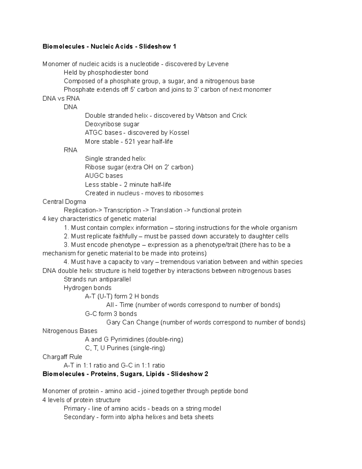 Bio Study Guide: Nucleic Acids, Proteins, & Immune Response Concepts ...