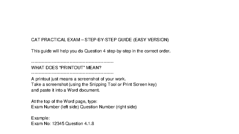 CAT Practical Exam Guide: Step-by-Step Instructions - Studocu