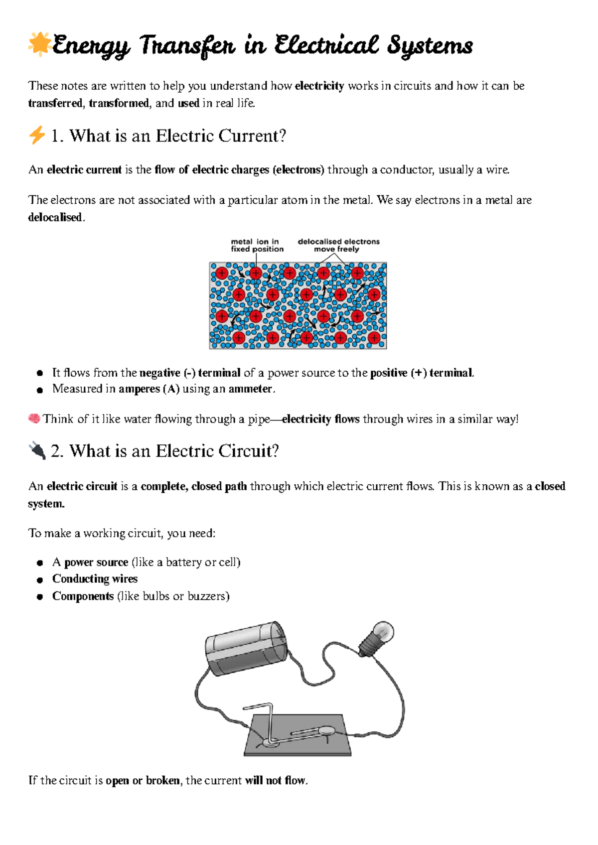 Electrical Circuits: Understanding Current & Components - Studocu