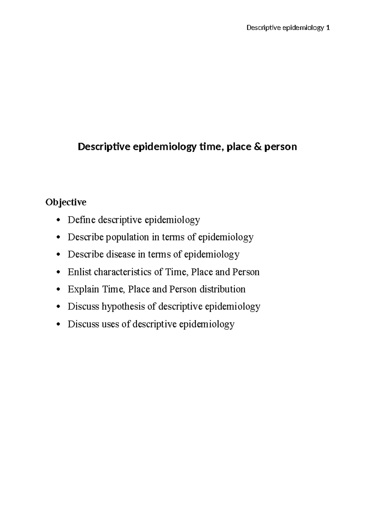 Unit-7: Descriptive Epidemiology Overview and Key Concepts - Studocu