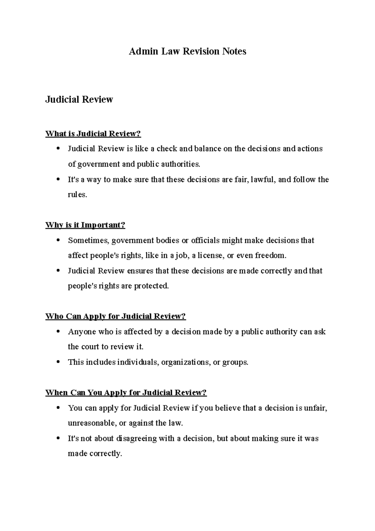 Admin Law Revision Notes: Key Concepts and Judicial Review Overview ...