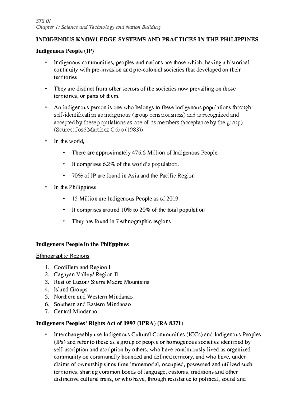STS Indigenous Knowledge Systems and Practices in the Philippines - Studocu