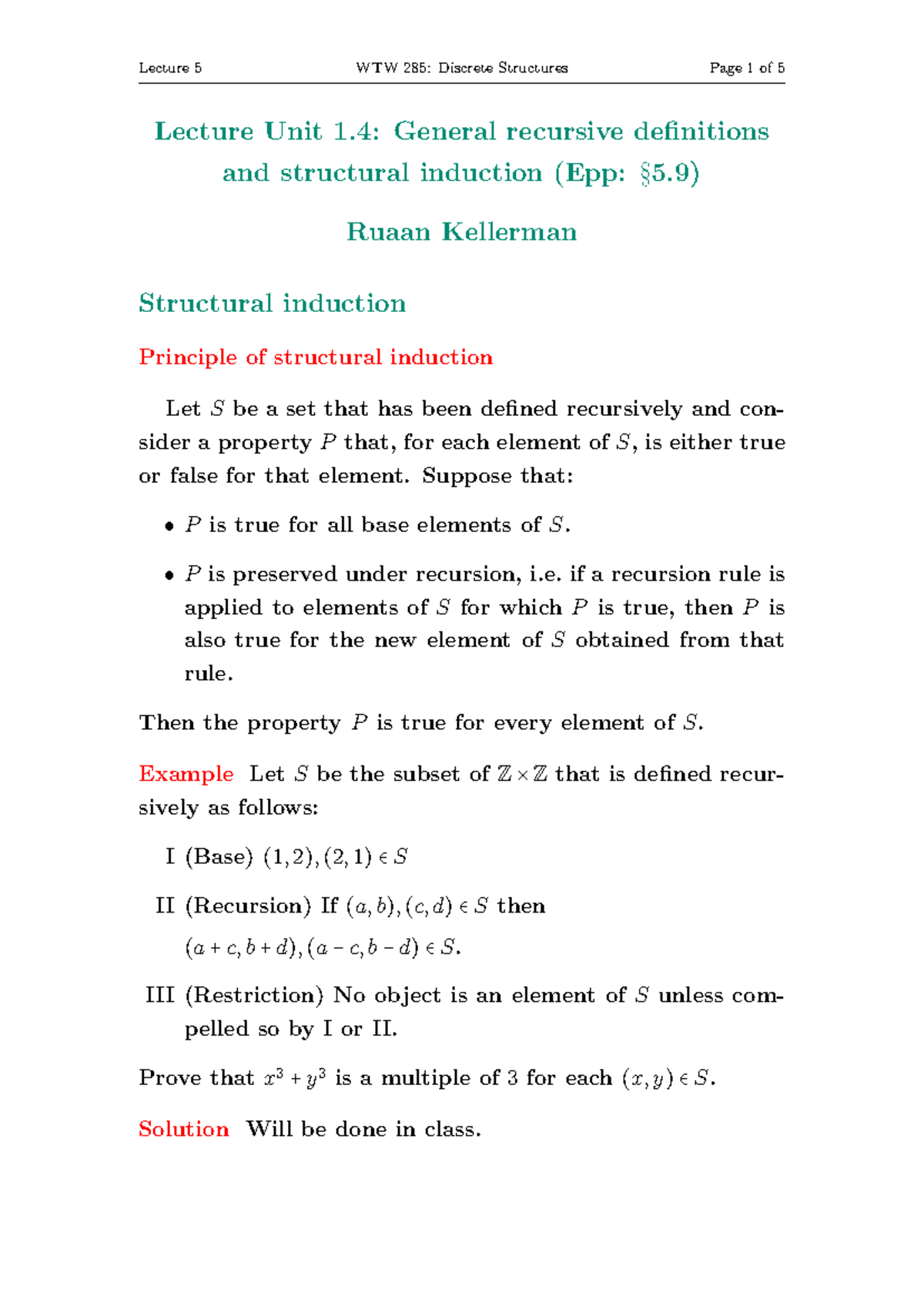 Lecture 5 WTW 285: Recursive Definitions & Structural Induction - Studocu