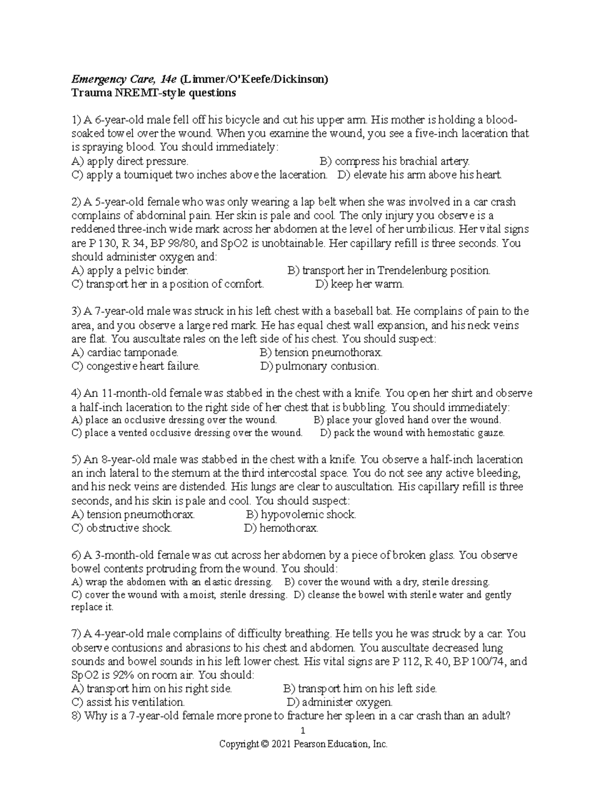 NREMT Trauma Practice Questions and Scenarios for Emergency Care - Studocu