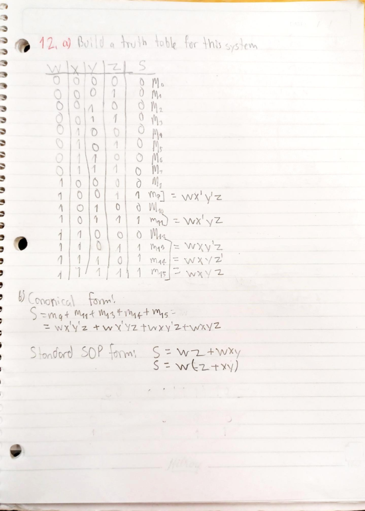 Truth Table and Canonical Form Analysis - Assignment 2 Part 3 COEN 212 ...