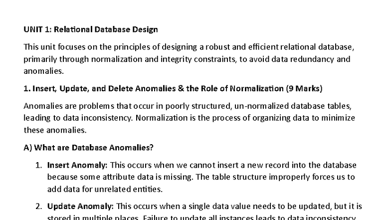 DBMS Notes - UNIT 1: Relational Database Design and UNIT 2: Transaction ...
