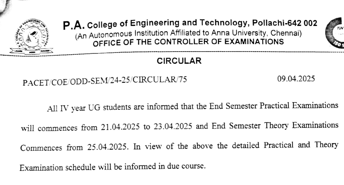 End Semester Exam Schedule for IV Year UG Students - 002 TUV - Studocu