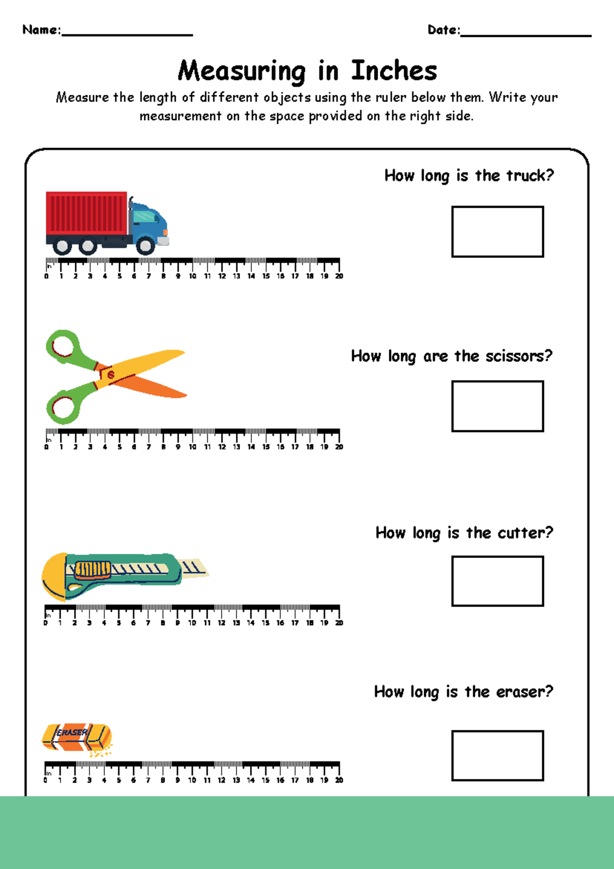 Measuring Objects in Inches - 2nd Grade Worksheet - Name: Date ...