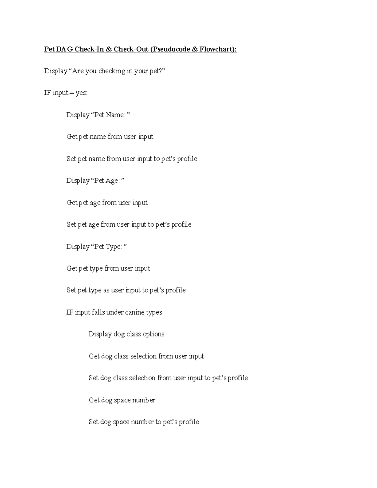 1-6 Pseudocode & Flowchart for Pet Check-In/Out Process - Studocu
