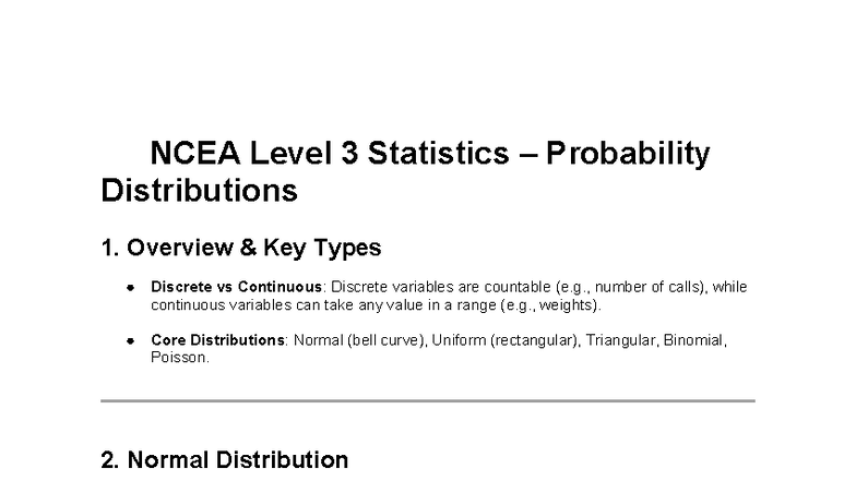 NCEA Level 3 Statistics: Key Probability Distributions Overview - Studocu