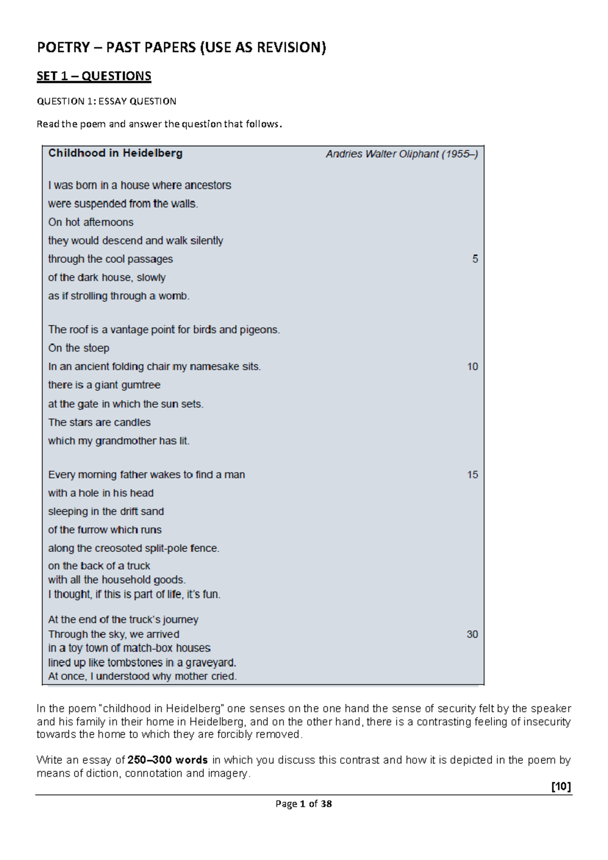 Poetry - PAST Papers (Q&A Study Guide for Revision) - Studocu