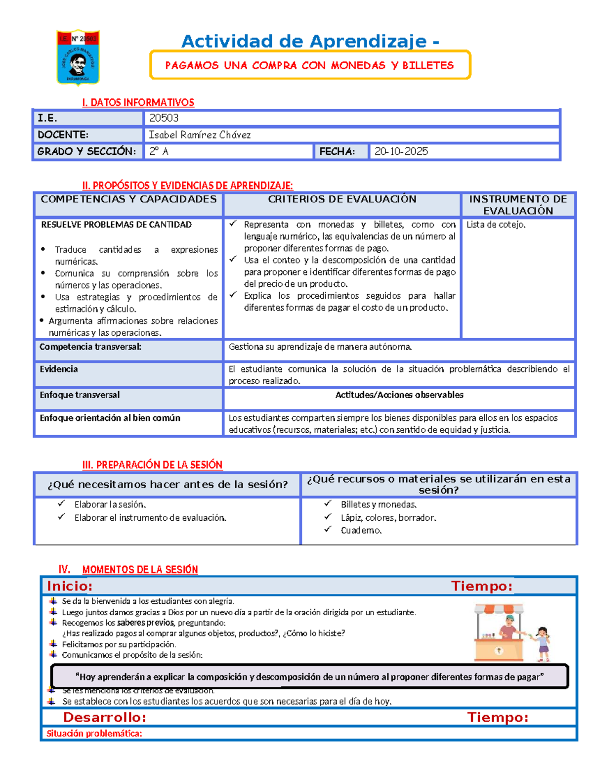 Actividad de Aprendizaje: Uso de Monedas y Billetes en Matemática I ...