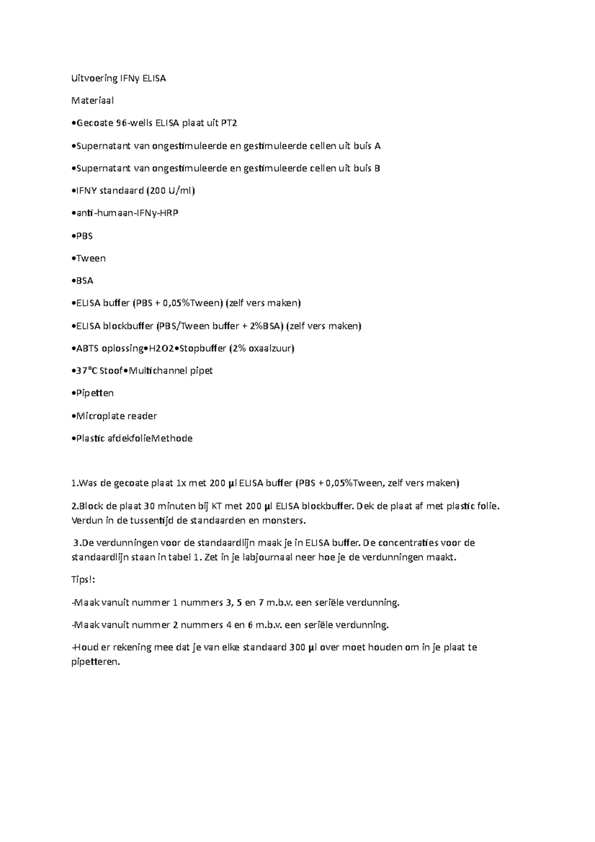 Uitvoering IFNy Elisa - verslag dat nodig is voor praktijk en het ...
