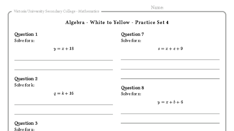 Victoria University Mathematics Algebra Practice Set 4 Solutions - Studocu