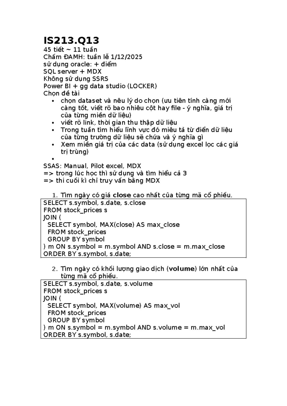 IS213.Q13 Final Exam Notes on SQL Server and MDX Analysis - Studocu