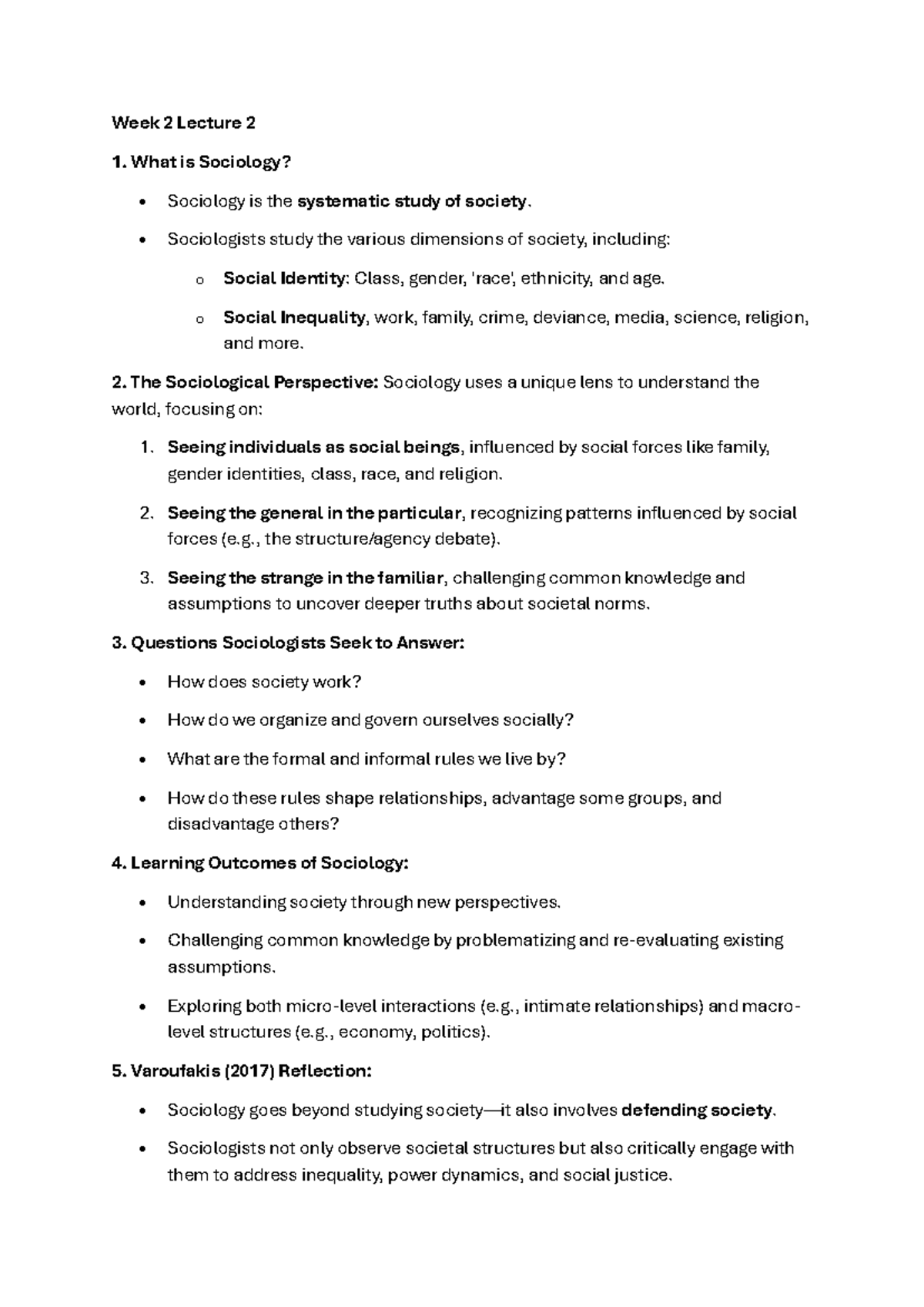Sociology 101: Week 2-11 Lecture Notes & Exam Prep MCQs - Studocu