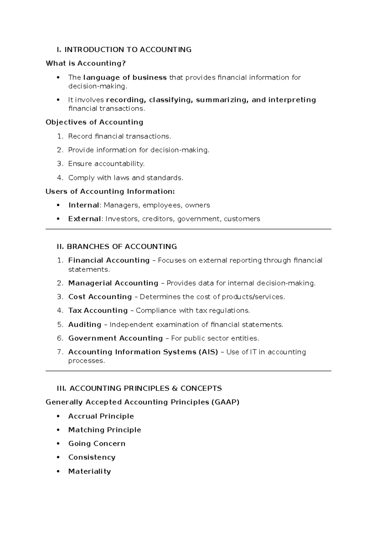 I. ACC 101: Introduction to Accounting - Key Concepts & Principles ...