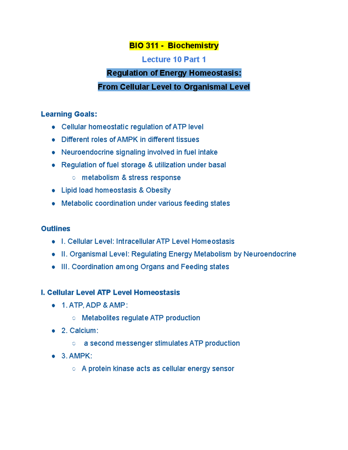 BIO 311 Lecture 10 Part 1 Fall 2020 - BIO 311 - Biochemistry Lecture 10 ...