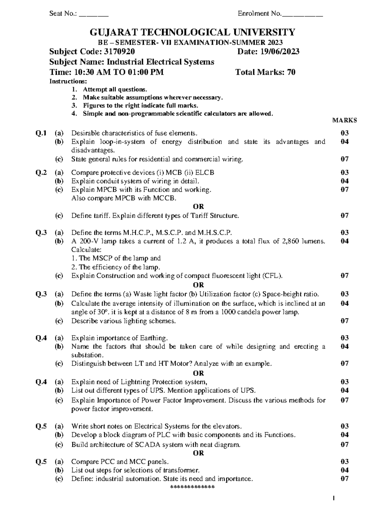 3170920 - GTU Industrial Electrical Systems Exam Prep Guide 2023 - Studocu